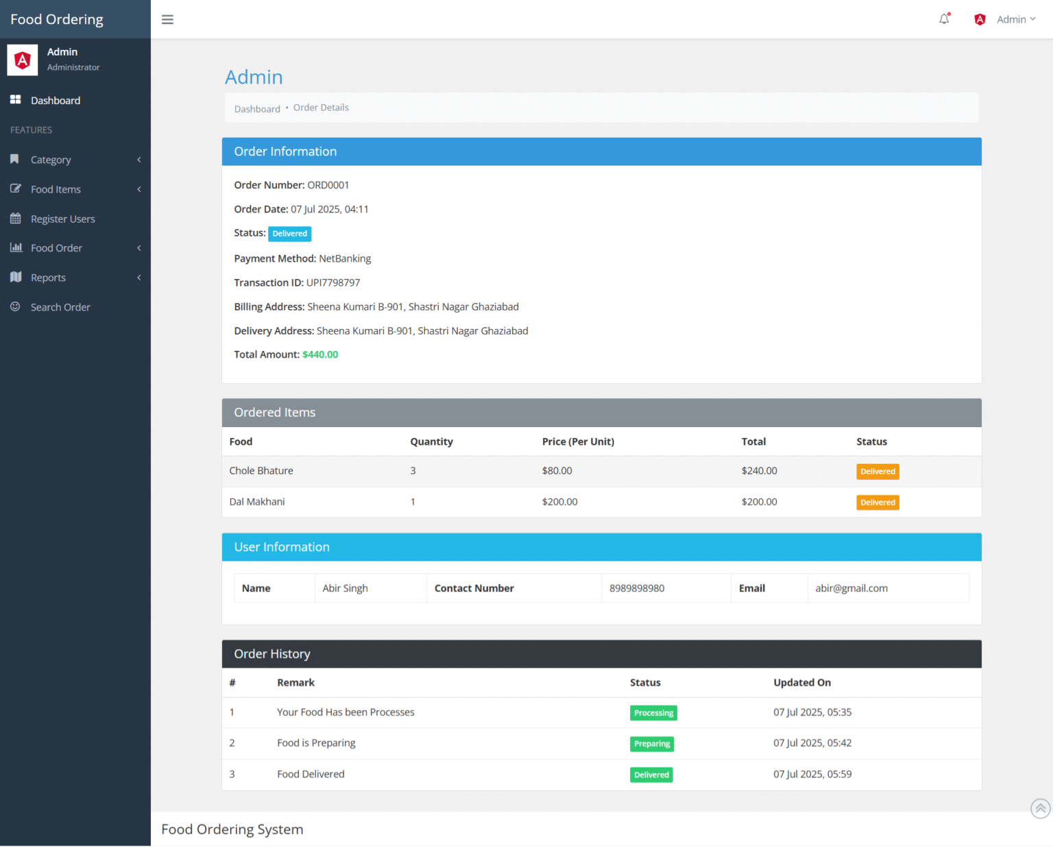 Food ordering System Project using Python Django Report for Final Year Students