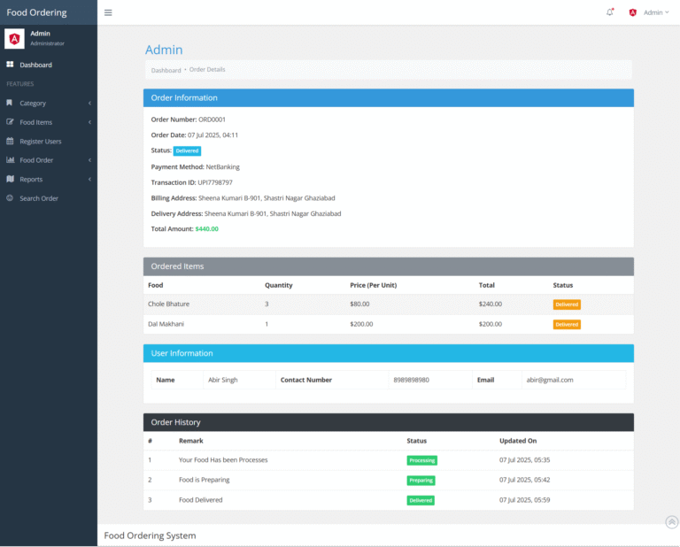 Food ordering System Project using Python Django Report for Final Year Students